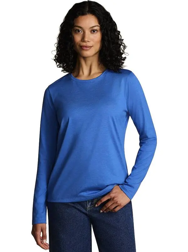 LANDS' END Supima Cotton Long Sleeve Crewneck T-shirt - Muted Cobalt Blue