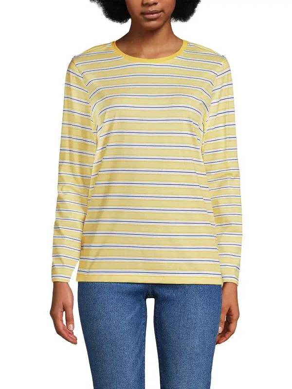 LANDS' END Relaxed Supima Cotton T-shirt - Pale Sunbeam Multi Stripe