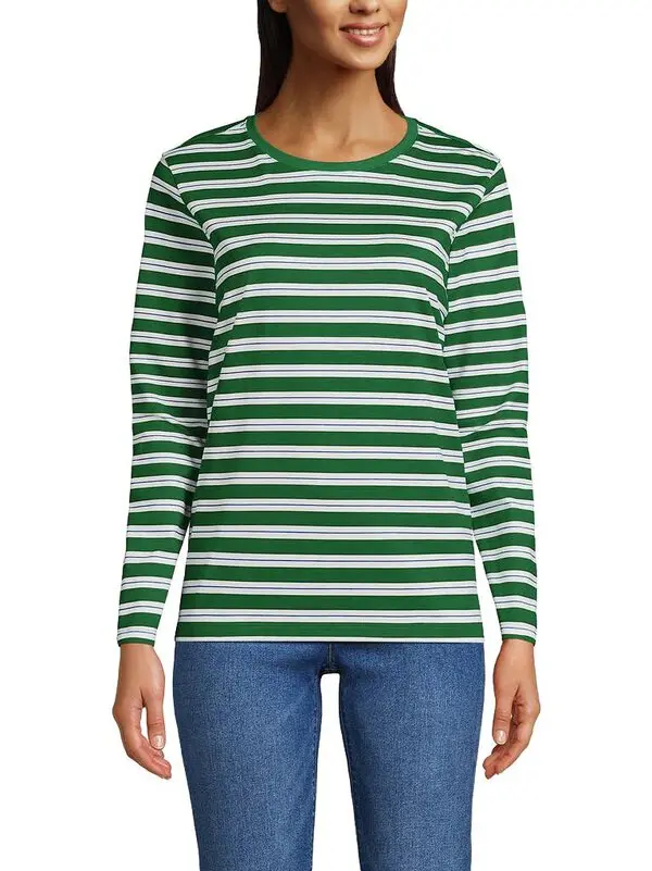 LANDS' END Supima Cotton Long Sleeve Crewneck T-shirt - Vibrant Clover Multi Stripe