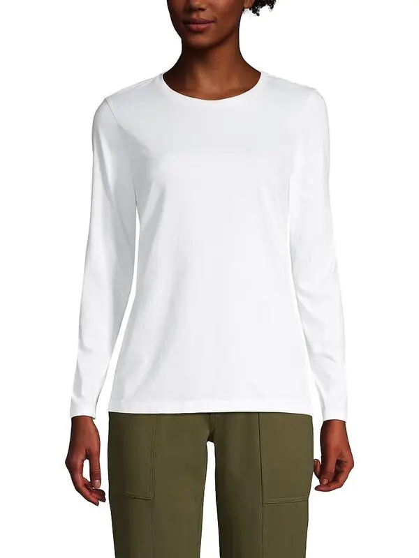 LANDS' END Relaxed Supima Cotton Long Sleeve Crew Neck T-shirt - White