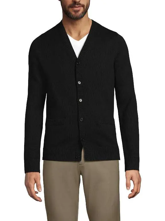 LANDS' END Cotton Modal Button-front Cardigan - Black