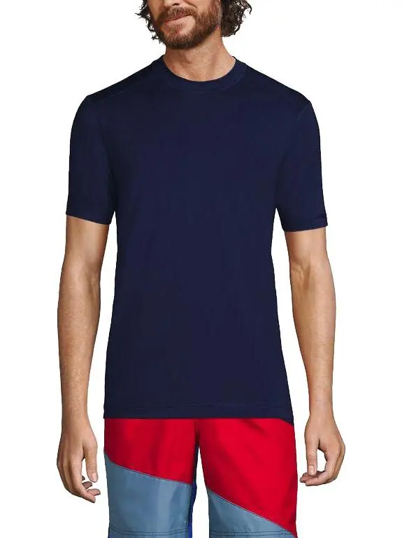 LANDS' END Short Sleeve Swim Tee Rash Guard - Deep Sea Navy