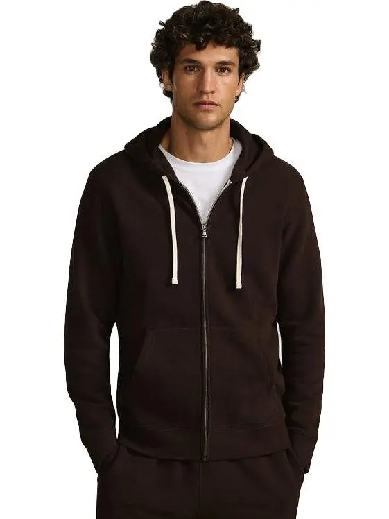 LANDS' END Full Zip Fleece Hoodie - Rich Coffee