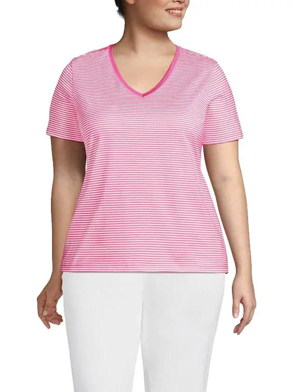 LANDS' END Supima Cotton V-neck T-shirt - Apple Blossom Micro Stripe