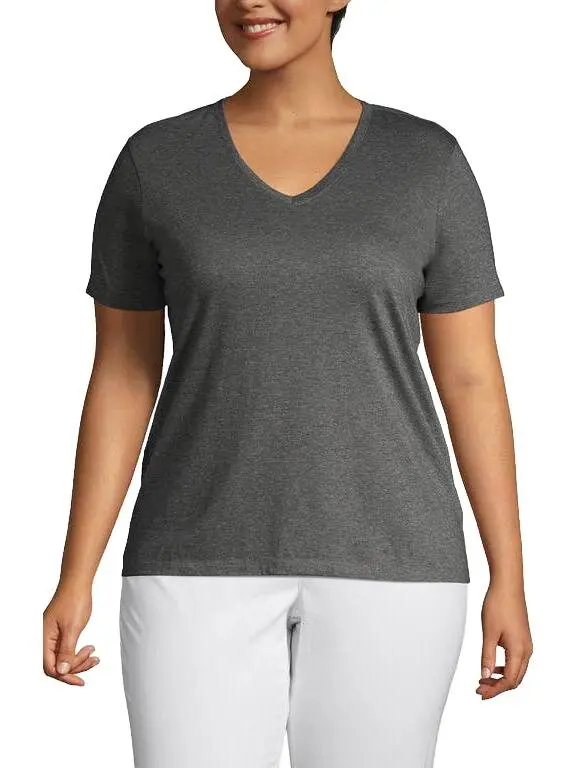 LANDS' END Relaxed Supima Cotton V-neck T-shirt - Charcoal Heather