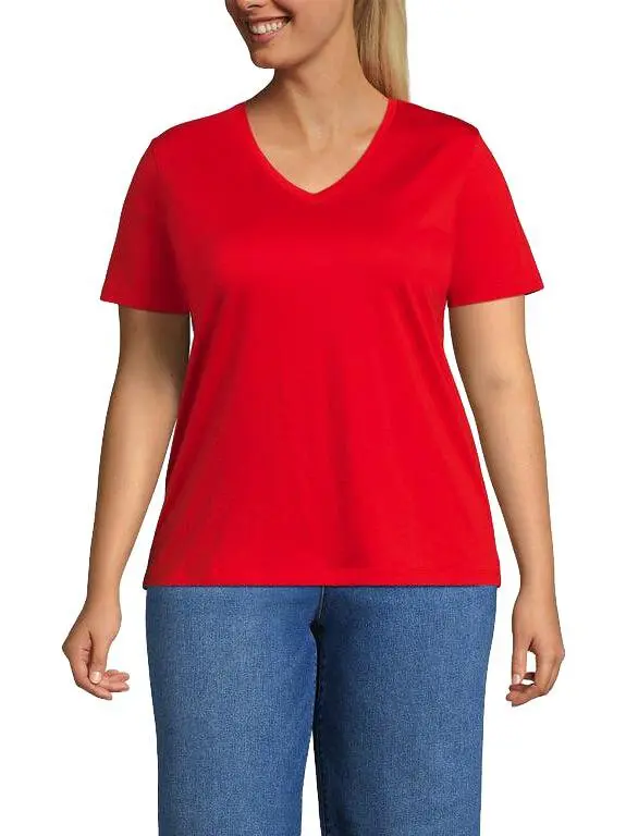 LANDS' END Relaxed Supima Cotton V-neck T-shirt - Coral Red