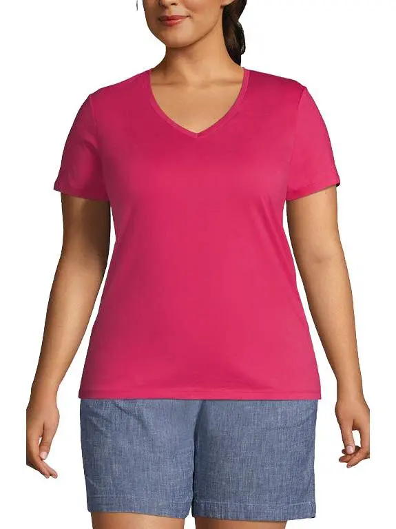 LANDS' END Relaxed Supima Cotton V-neck T-shirt - Hot Pink