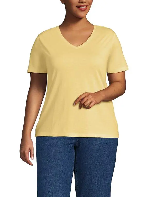 LANDS' END Supima Cotton V-neck T-shirt - Pale Sunbeam Yellow
