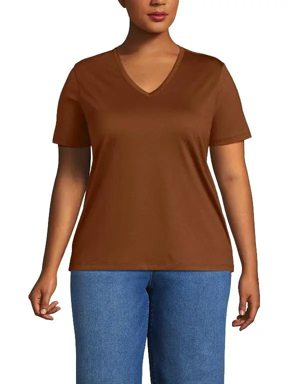 LANDS' END Supima Cotton V-neck T-shirt - Rich Ginger Brown