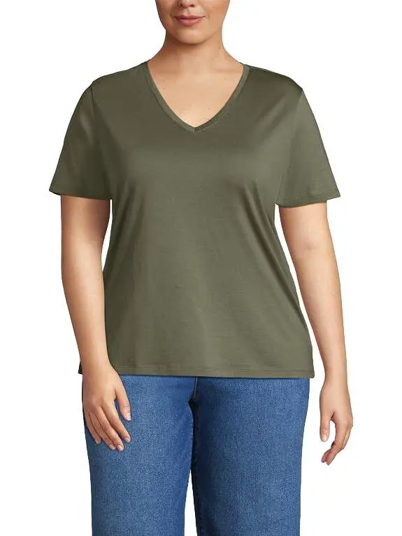 LANDS' END Relaxed Supima Cotton V-neck T-shirt - Soft Olive Drab