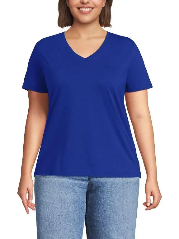 LANDS' END Supima Cotton V-neck T-shirt - Vibrant Lapis