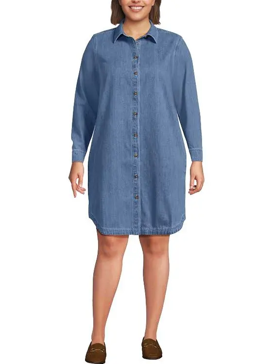 LANDS' END Lightweight Denim Long-sleeve Shirt Dress - Medium Blue Wash