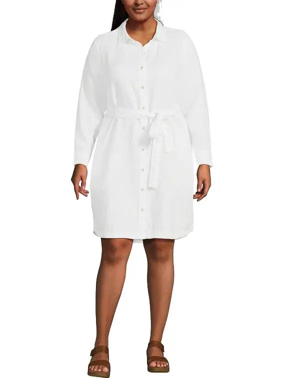 LANDS' END Lightweight Denim Long-sleeve Shirt Dress - White