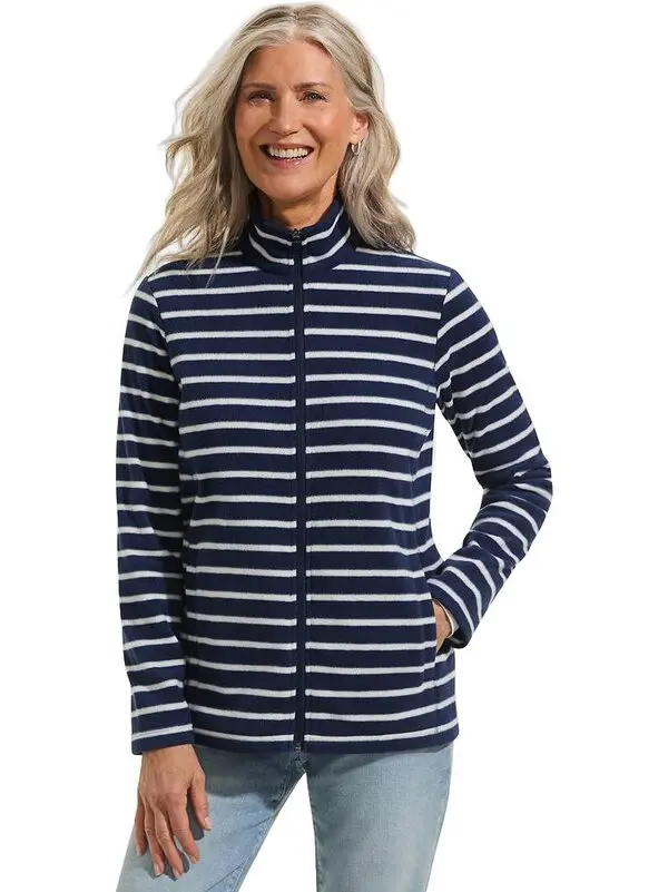 LANDS' END Anyweather Fleece Full Zip Jacket - Deep Sea Navy/ivory Stripe