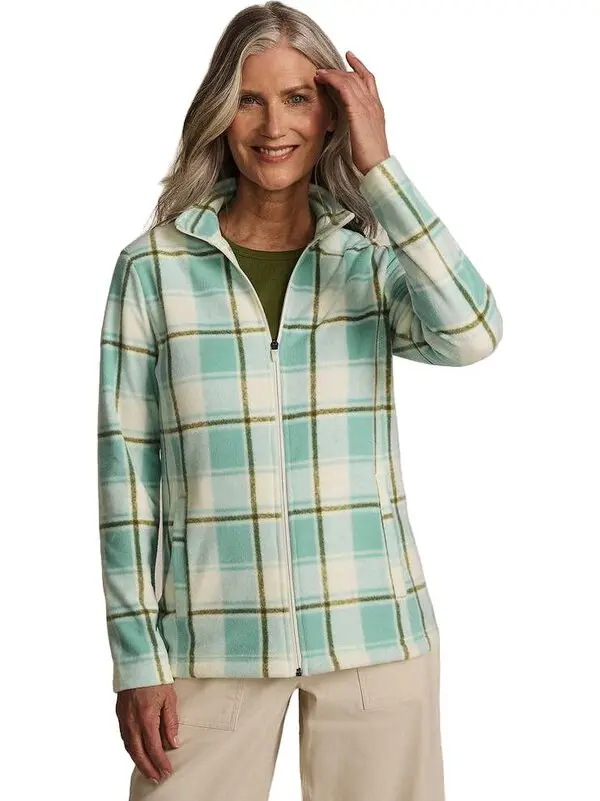 LANDS' END Anyweather Fleece Full Zip Jacket - Mint Sky Buff Check