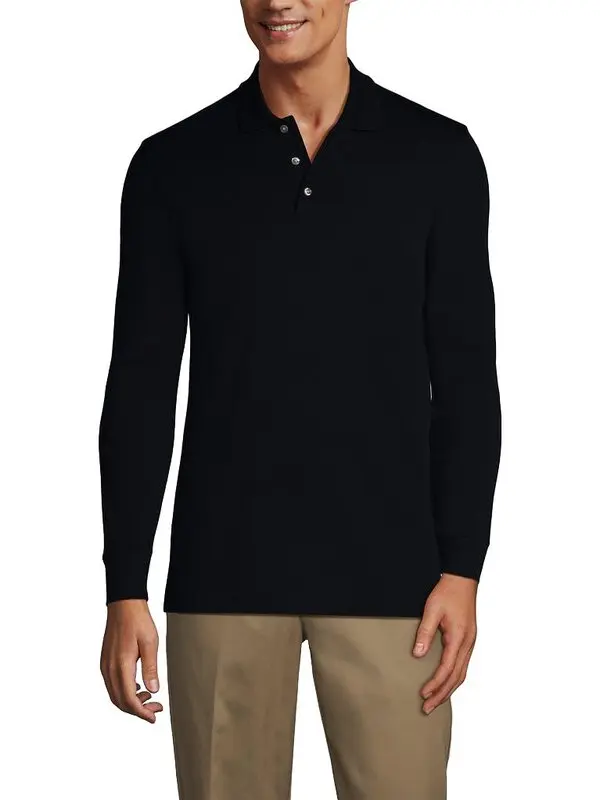 LANDS' END School Uniform Long Sleeve Interlock Polo Shirt - Black