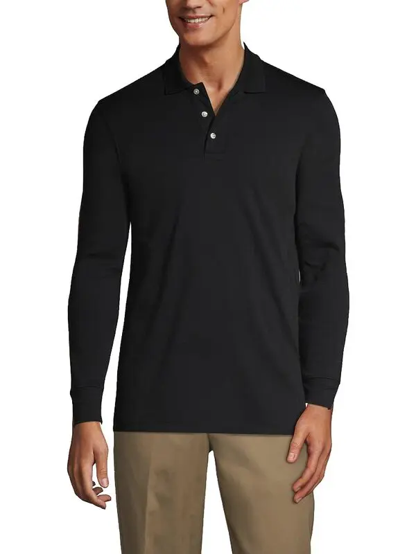 LANDS' END School Uniform Long Sleeve Interlock Polo Shirt - Black