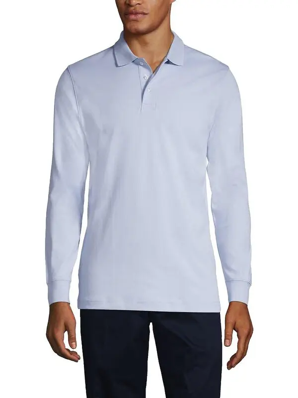 LANDS' END School Uniform Long Sleeve Interlock Polo Shirt - Blue