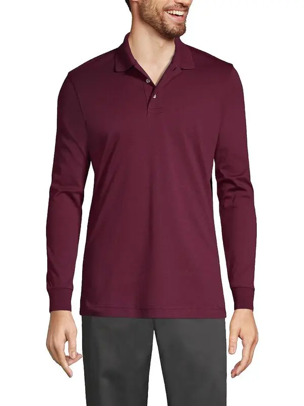 LANDS' END School Uniform Long Sleeve Interlock Polo Shirt - Burgundy