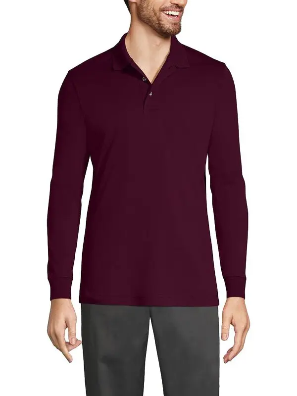 LANDS' END School Uniform Long Sleeve Interlock Polo Shirt - Burgundy