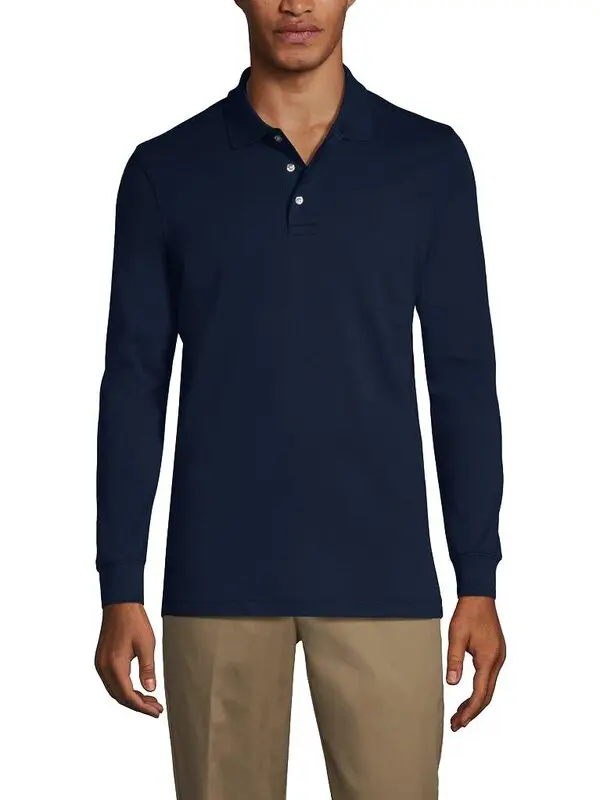 LANDS' END School Uniform Long Sleeve Interlock Polo Shirt - Classic Navy