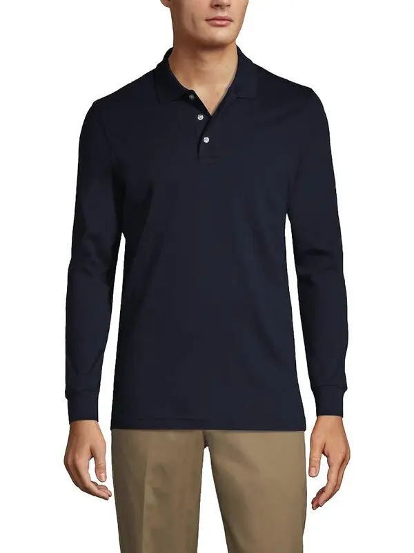 LANDS' END School Uniform Long Sleeve Interlock Polo Shirt - Classic Navy
