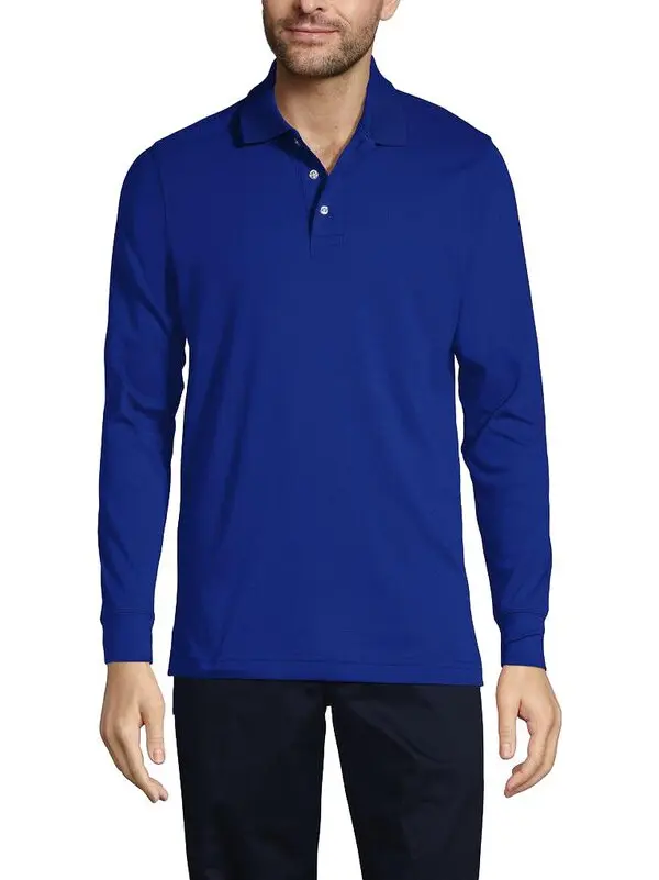 LANDS' END School Uniform Long Sleeve Interlock Polo Shirt - Cobalt