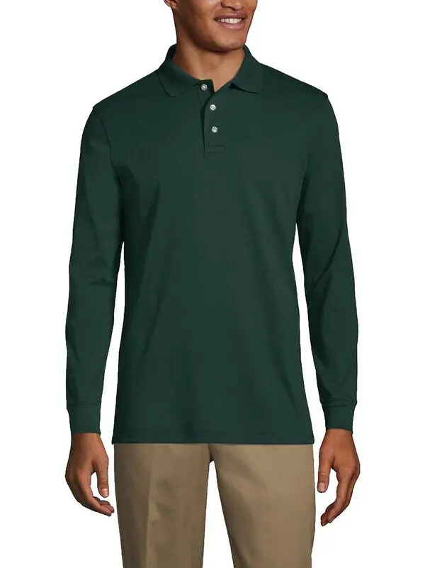 LANDS' END School Uniform Long Sleeve Interlock Polo Shirt - Evergreen