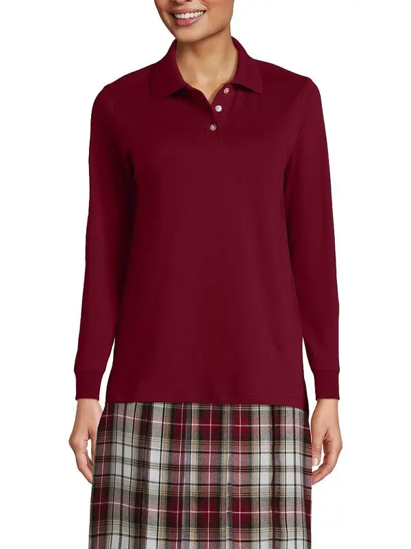 LANDS' END School Uniform Long Sleeve Interlock Polo Shirt - Garnet