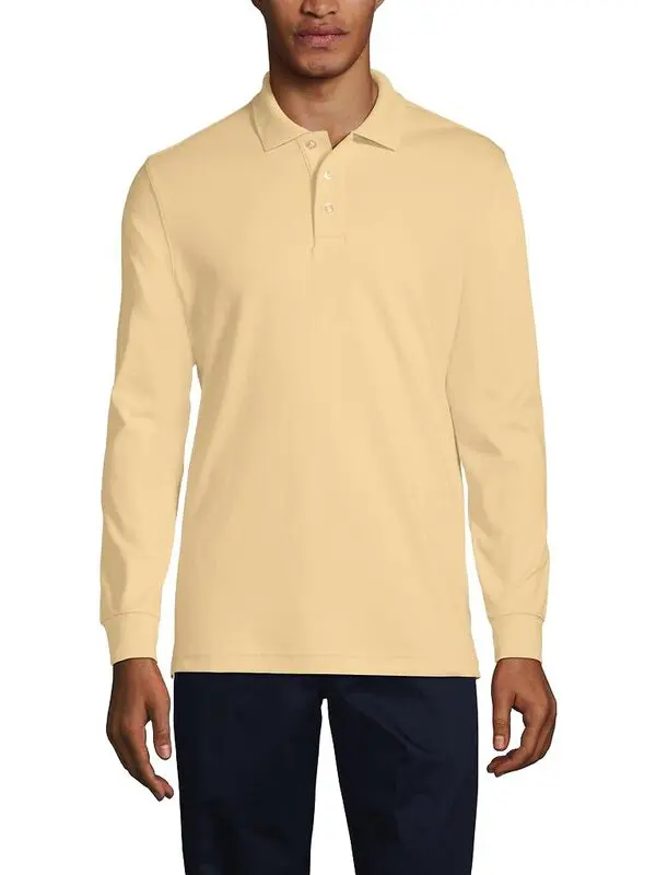 LANDS' END School Uniform Long Sleeve Interlock Polo Shirt - Maize