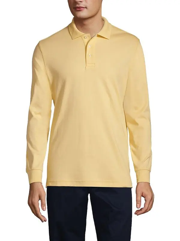 LANDS' END School Uniform Long Sleeve Interlock Polo Shirt - Maize