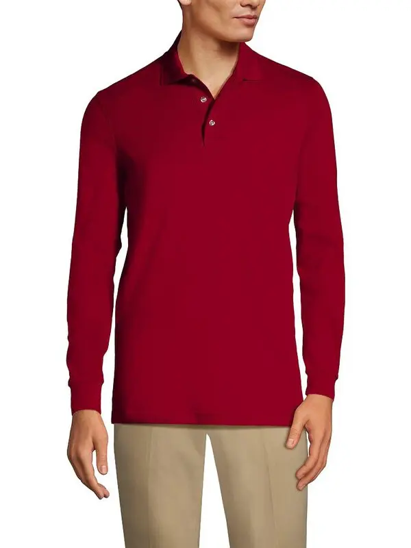 LANDS' END School Uniform Long Sleeve Interlock Polo Shirt - Red