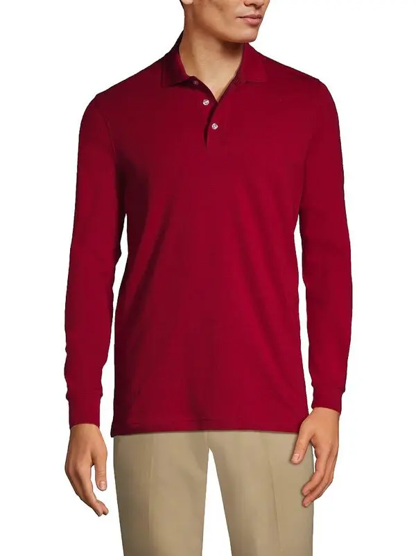 LANDS' END School Uniform Long Sleeve Interlock Polo Shirt - Red
