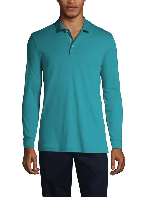 LANDS' END School Uniform Long Sleeve Interlock Polo Shirt - Teal Breeze