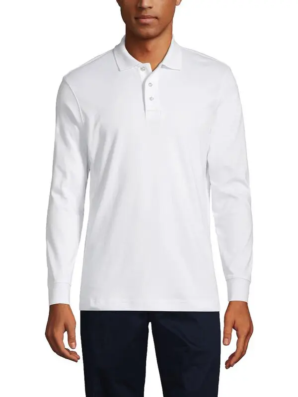 LANDS' END School Uniform Long Sleeve Interlock Polo Shirt - White