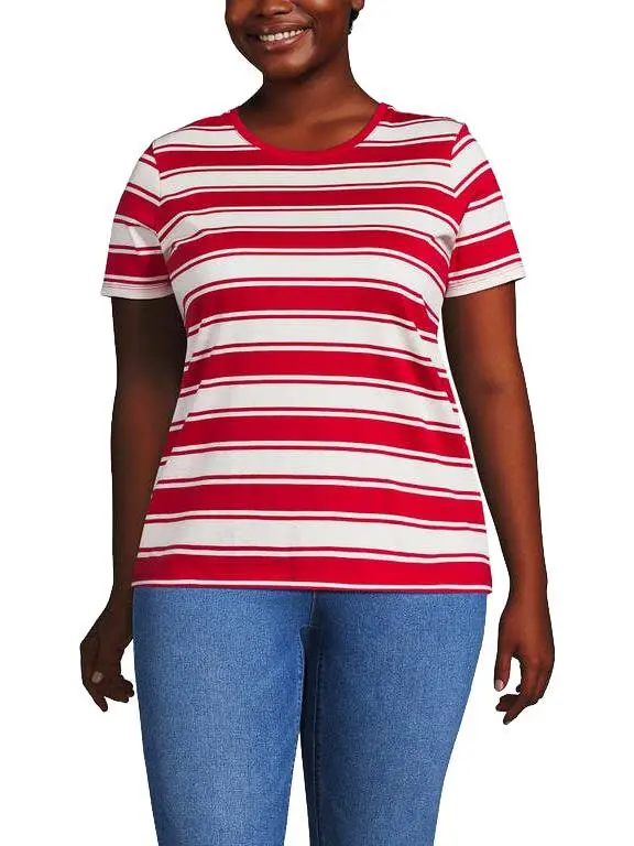 LANDS' END Supima Cotton Crewneck T-shirt - Compass Red Sail Stripes