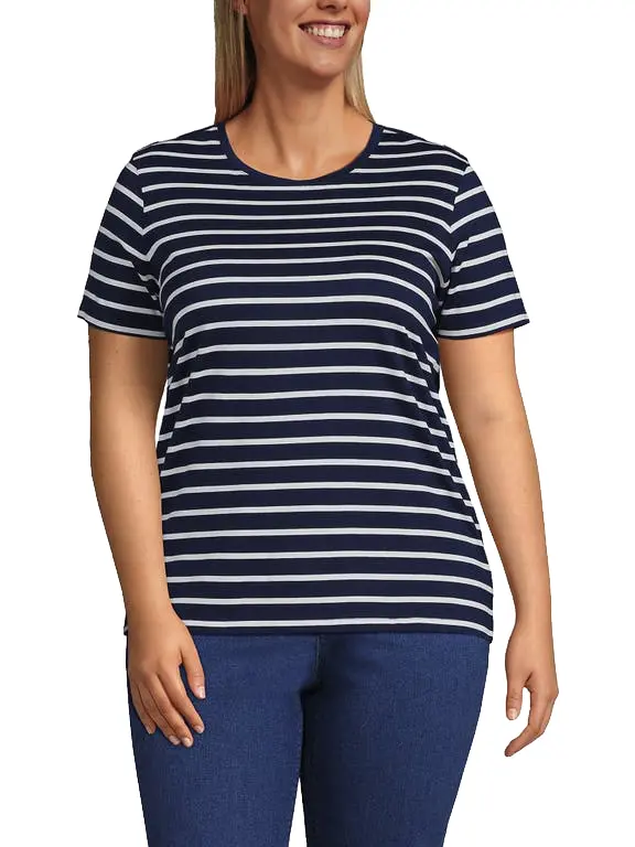 LANDS' END Supima Cotton Crewneck T-shirt - Deep Sea Navy Breton Stripe