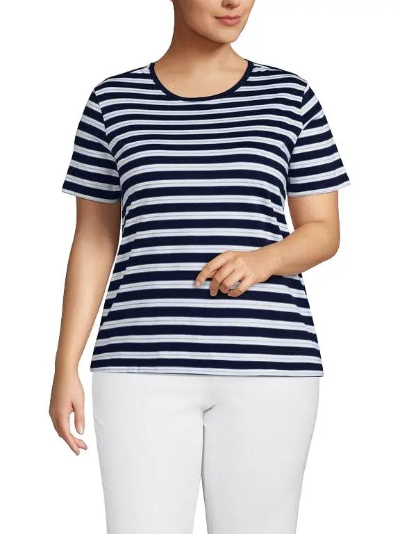 LANDS' END Supima Cotton Crewneck T-shirt - Deep Sea/blue Multi Stripe