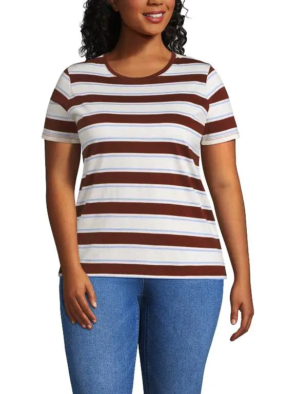 LANDS' END Supima Cotton Crewneck T-shirt - Earthen Clay Sail Stripes