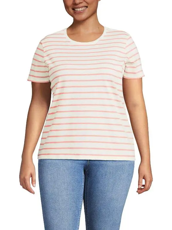 LANDS' END Relaxed Supima Cotton Crew Neck T-shirt - Ivory/peach Breton Stripe