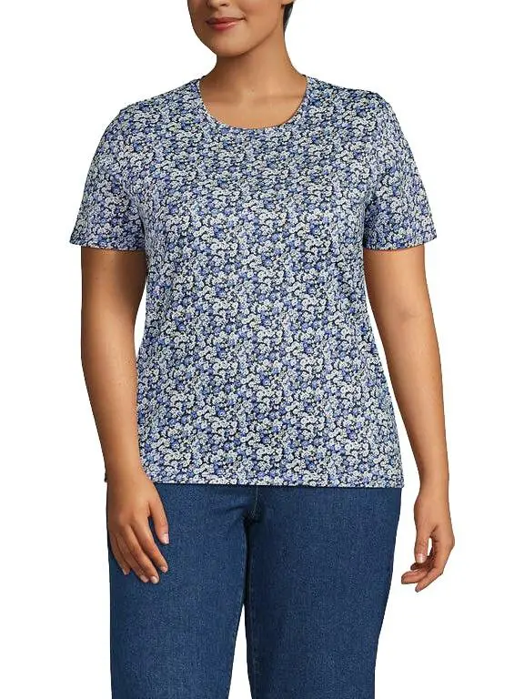 LANDS' END Supima Cotton Crewneck T-shirt - Navy/clear Blue Ditsy Floral