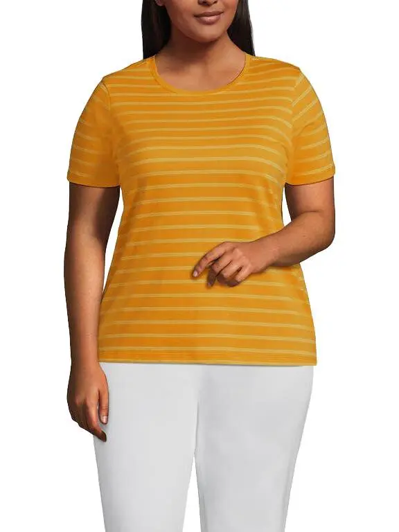 LANDS' END Relaxed Supima Cotton Crew Neck T-shirt - Sweet Mango Dual Stripe