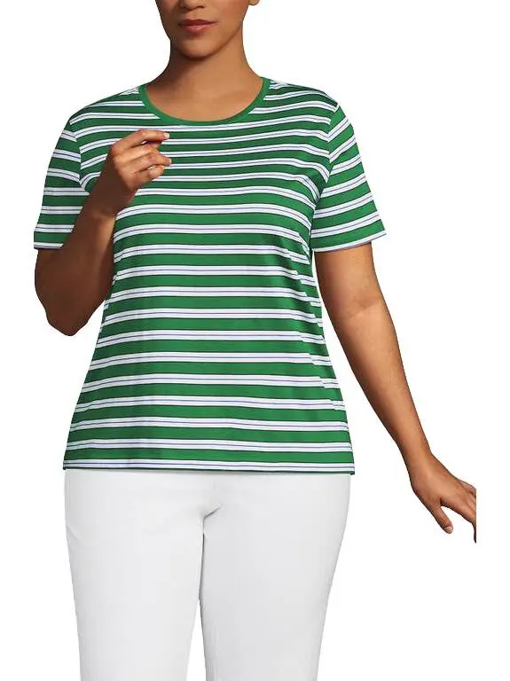 LANDS' END Supima Cotton Crewneck T-shirt - Vibrant Clover Multi Stripe
