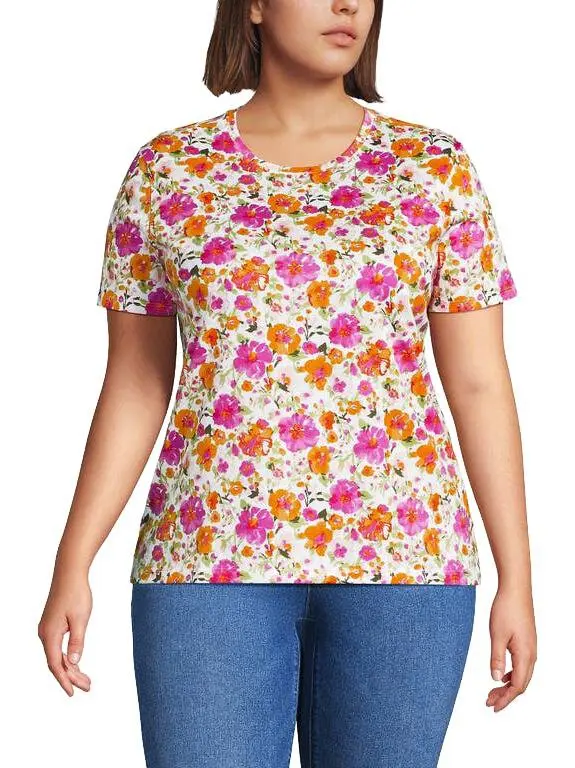 LANDS' END Relaxed Supima Cotton T-shirt - White Multi Painted Blooms