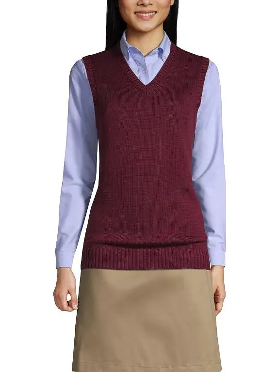 LANDS' END Cotton Modal Sweater Vest - Burgundy