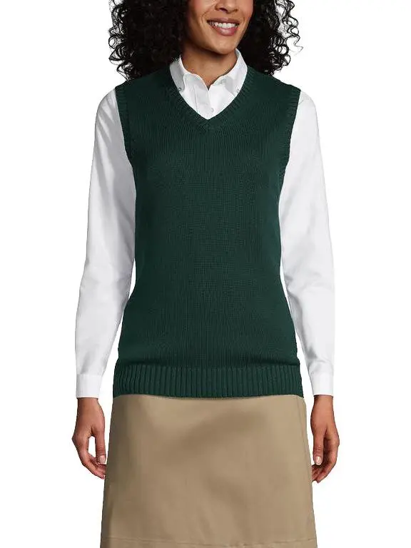 LANDS' END Cotton Modal Sweater Vest - Evergreen