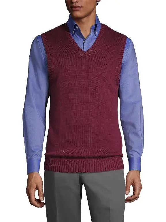LANDS' END Cotton Modal Sweater Vest - Burgundy