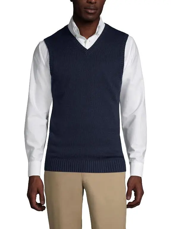 LANDS' END Cotton Modal Sweater Vest - Classic Navy