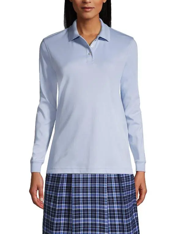 LANDS' END School Uniform Long Sleeve Interlock Polo Shirt - Blue