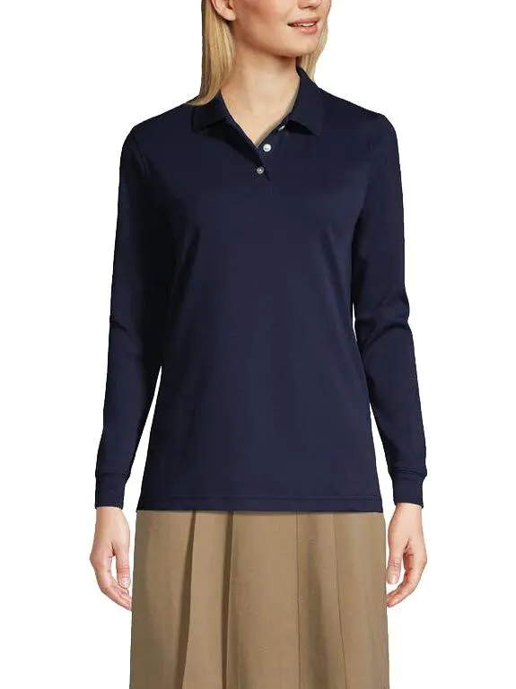 LANDS' END School Uniform Long Sleeve Interlock Polo Shirt - Classic Navy